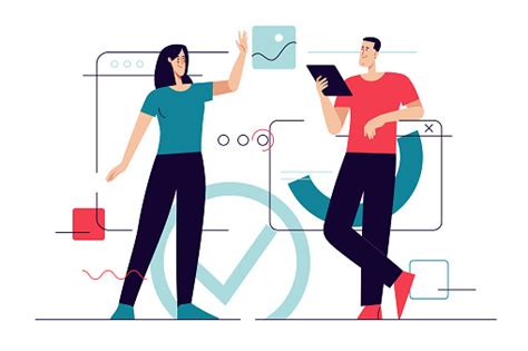 비즈니스 컨셉 플랫 스타일은 웹 디자인 소프트웨어 개발 커뮤니케이션을 주제로 한 벡터 일러스트를 간략하게 설명합니다 편집 가능한 스트로크 사용자 경험에 대한 스톡 벡터 아트