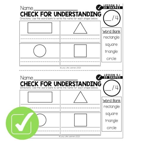 Lucky To Learn Math 1st Grade Geometry Lesson 51 Identify 2d Shapes Check For