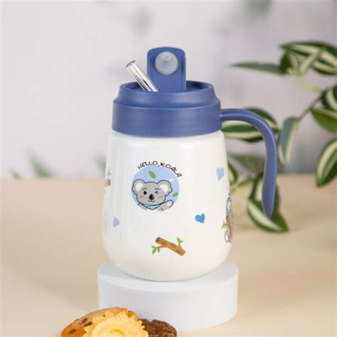 Подаръчна Чаша с капаче и сламка Животни в синьо 450мл S Ts Bg