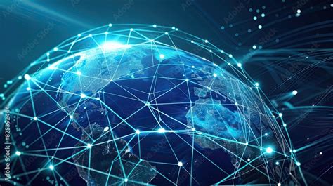 Global Worldwide Network Connection And Data Connections Concept A World Map With A Blue Light
