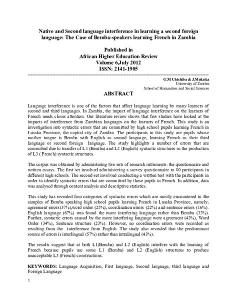 Doc Native And Second Language Interference In Learning A Second Foreign Language The Case Of