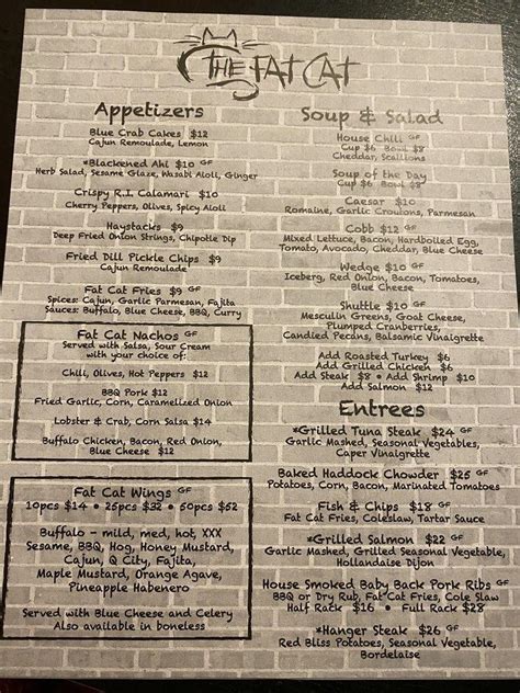 Menu At The Fat Cat Restaurant Quincy Hancock St