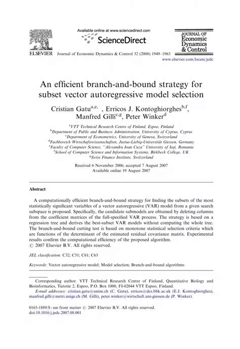 Pdf An Efficient Branch And Bound Strategy For Subset Vector