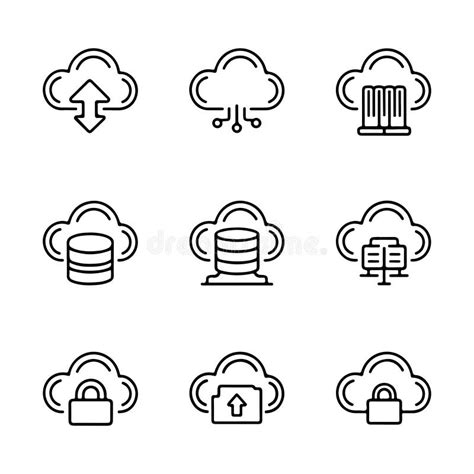 Cloud Computing And Web Hosting Icons Simple Line Icons Depicting Cloud Computing Concepts