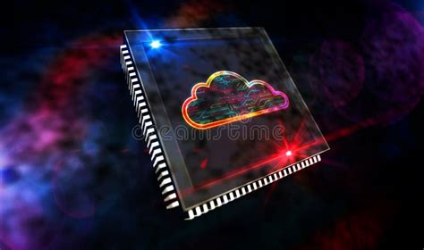 Processor Factory With Laser Burning Of Cyber Computing Cloud Symbol Illustration Stock