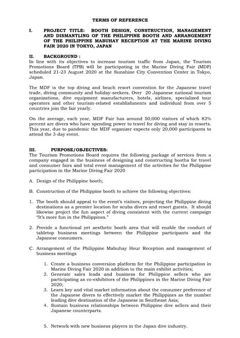 Terms Of Reference I Project Title Booth Design Construction