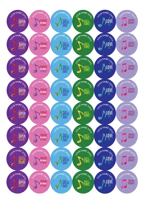 Teacher Merit Stickers 30mm Round Personalised Funky Music Notes Teacher Stickers