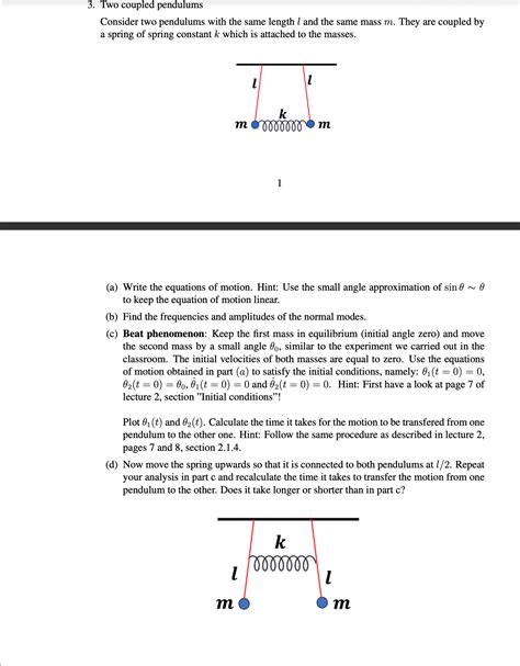 Solved Two Coupled Pendulumsconsider Two Pendulums With The