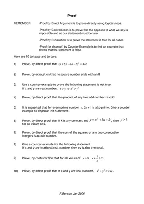 A Level Maths C3 Proof Worksheet With Answers Teaching Resources