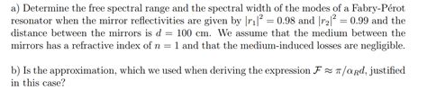 solved a determine the free spectral range and the spectral