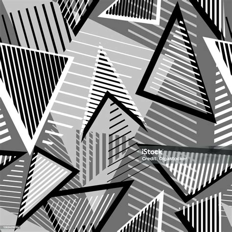 Abstract Monochrome Seamless Pattern Sport Style Texture With Triangles Lines Stock Illustration