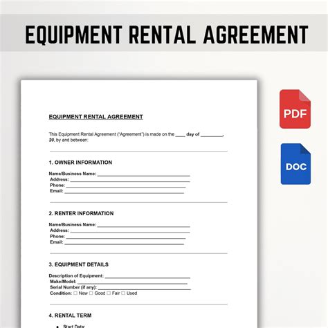 Equipment Rental Agreement Template Editable Equipment Lease Contract