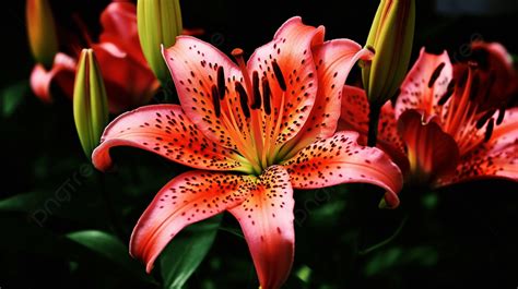 검은 배경으로 피어난 아름다운 붉은 백합 만발한 백합 꽃 고화질 사진 사진 꽃 배경 일러스트 및 사진 무료 다운로드 Pngtree