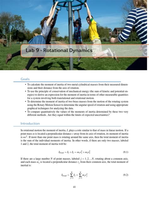 Lab 09 Rotational Dynamics Pdf Rotation Around A Fixed Axis