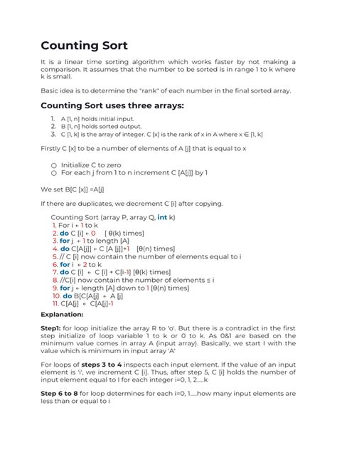 Counting Sort Pdf Computer Science Theoretical Computer Science