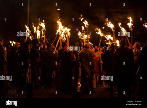 A Group Of People Holding Lit Torches Bonfire Night Rye East Sussex