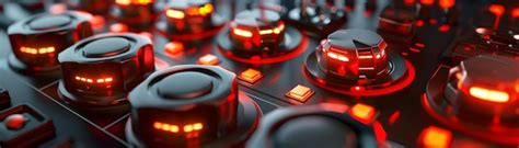 Scientist Analyzing Modern Control Panel With Multiple Illuminated Buttons Under Warning Light