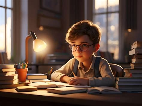 Premium Photo Cute Student Reading Book Working On Assignment