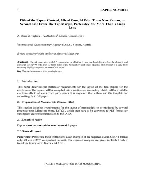 Paper Template Iaea Publications