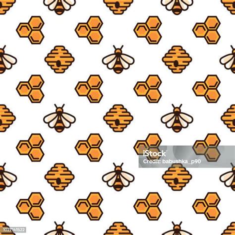 노란 꿀벌 비 하이브 및 백색에 벌집 패턴 배경 원활한 패턴 꿀 꿀벌과 양 봉 개념에 대한 스톡 벡터 아트 및 기타 이미지 개념 검은색 곤충 Istock