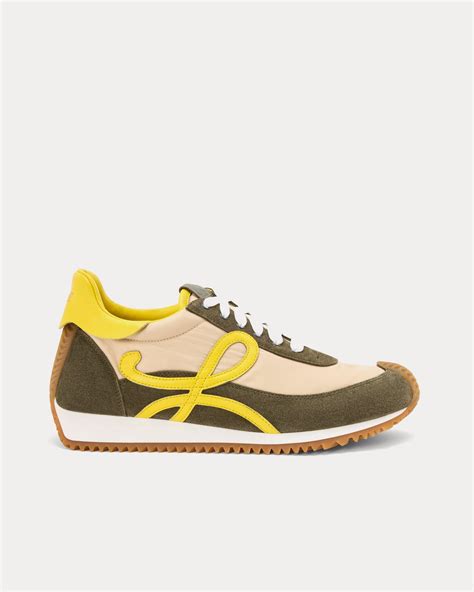 Loewe Womens Flow Runner 20 Nylon And Suede Cream Yellow Olive