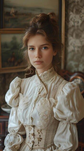 Portrait Of A Young Woman In A White Lace Corset Premium Ai Generated