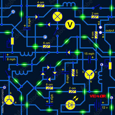 Vector Seamless Background Of Electrical Circuit Of Radio Device Resistance Transistor Diode