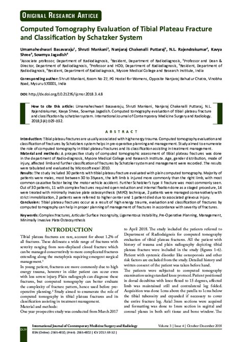 Pdf Computed Tomography Evaluation Of Tibial Plateau Fracture And