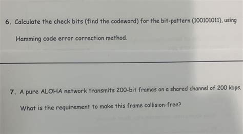solved 6 calculate the check bits find the codeword for
