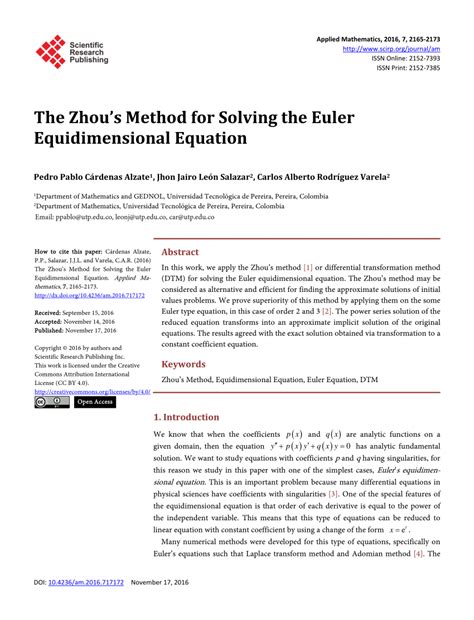 Pdf The Zhous Method For Solving The Euler Equidimensional Equation