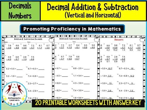 Decimal Numbers Addition And Subtraction Vertical And Horizontal Format