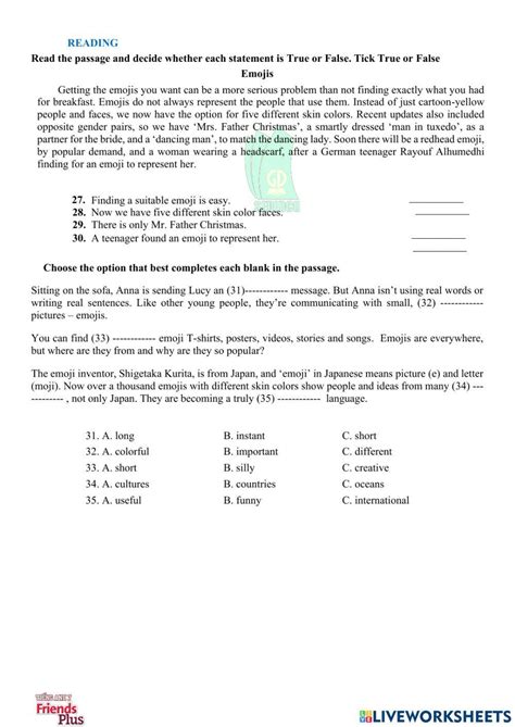 friend plus 7 revision unit 2 online exercise for live worksheets