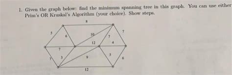 Solved 1 Given The Graph Below Find The Minimum Spanning