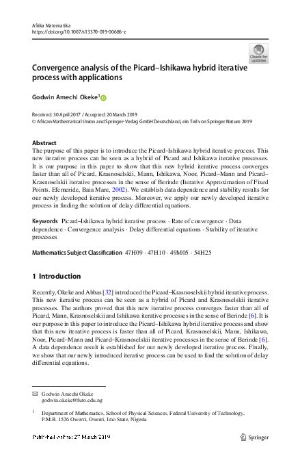 Pdf Convergence Analysis Of The Picardishikawa Hybrid Iterative