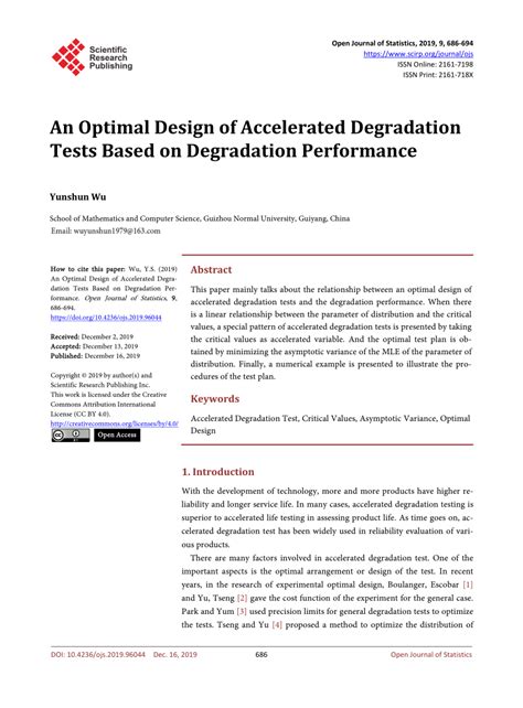 Pdf An Optimal Design Of Accelerated Degradation Tests Based On Degradation Performance