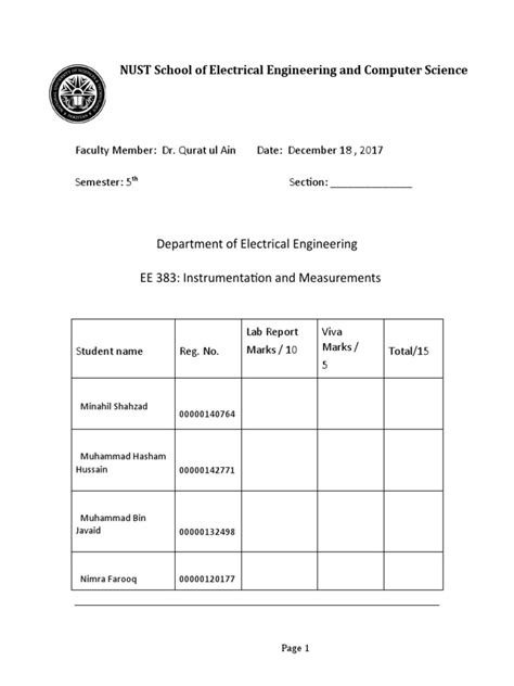 Nust Electrical Engineering Lab Report On Introduction To Labview Pdf