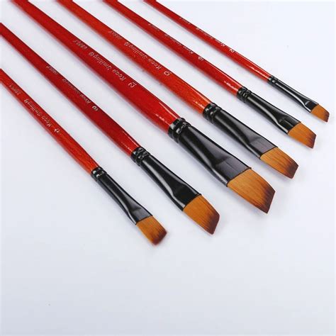 6X Angular Paint Brushes Set Artist Paintbrushes Wood Long Handle For