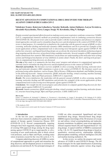 pdf recent advances in computational drug discovery for therapy