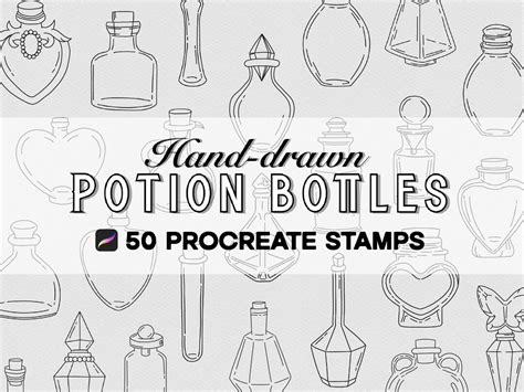 Hand Drawn Potion Bottles Set Procreate Stamp Brush Set Etsy