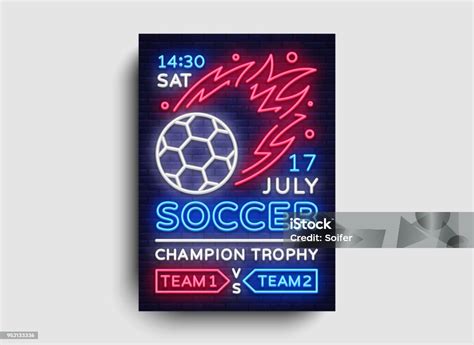 축구 포스터 네온 벡터입니다 축구 엽서 전단지 디자인 서식 파일 라이트 배너 밝은 소책자 축구 우승 유럽 축구 인쇄 술에 초대 벡터 일러스트 레이 션 Championship