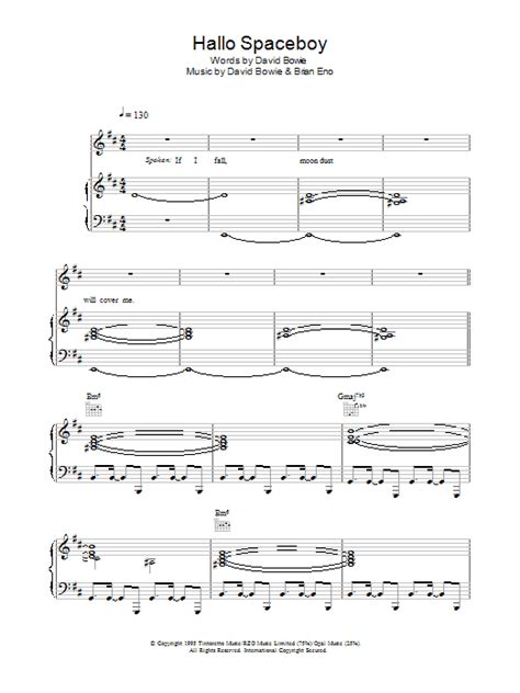 Hallo Spaceboy By David Bowie Sheet Music For Piano Vocal And Guitar