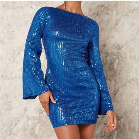 Nwt Backless Blue Sequin Dress Never Worn Depop