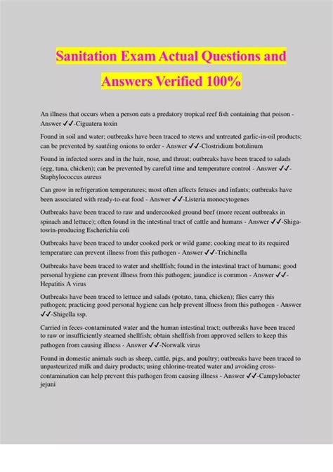 Sanitation Bundled Exams Questions And Answers 100 Verified And Updated 2024 Graded To Pass