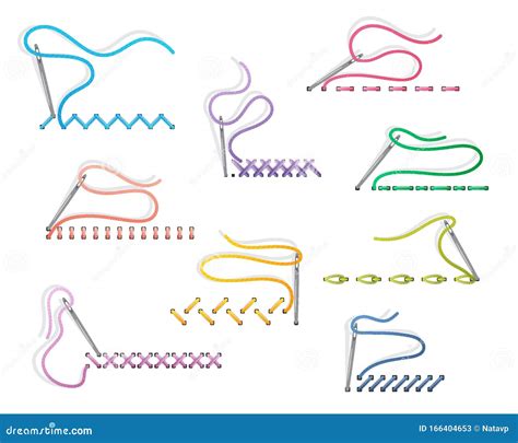 Embroidery Stitches Seamless Seam Brushes Vector Illustration