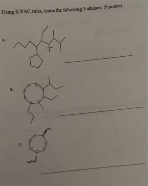 Solved Using IUPAC rules, name the following 3 alkanes: ( 9 | Chegg.com