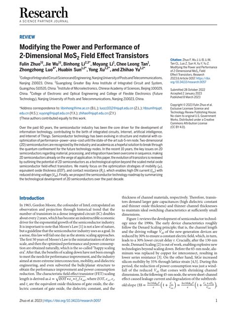 Pdf Modify Power And Performance Of Two Dimensional Mos 2 Field