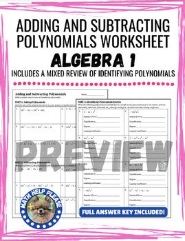 Adding And Subtracting Polynomials Worksheet Algebra By Math Help Please