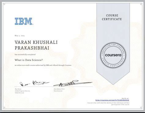 successfully completed data science course from coursera khushali v