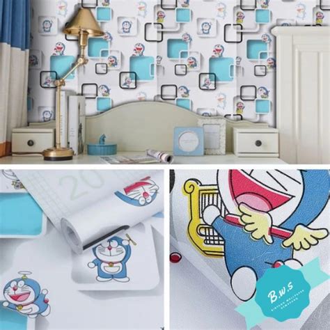 Putih Wallpaper Sticker Wall 3d Doraemon Blue White Box 10m X 45cm