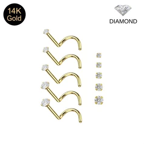 14k Gold Genuine Diamond Nose Screw Si1 G Color Diamond